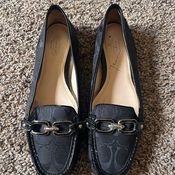 Coach | Shoes | Coach Black Flats With Black And Silver Buckle ...
